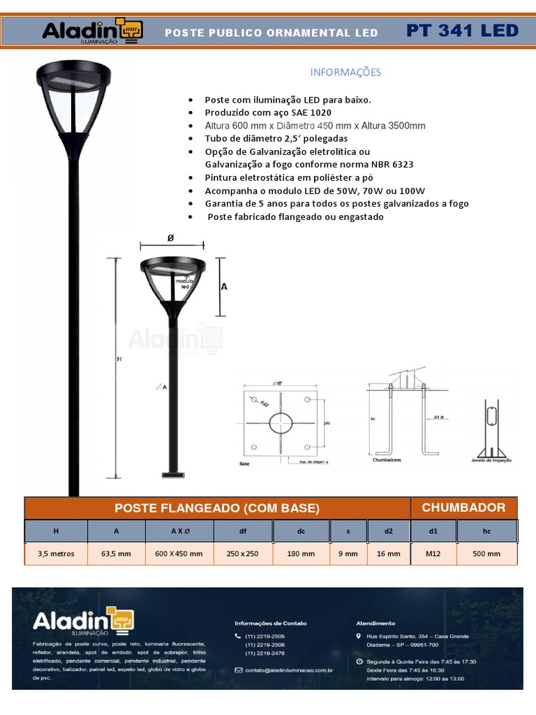PT 341 Poste Publico Ornamental Led Iluminacao para Bai o Aladin | PDF