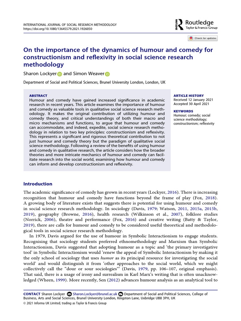 Lockyear & Weaver - On The Importance of Dynamics of Humour & Comedy For Constructionism & Re ...