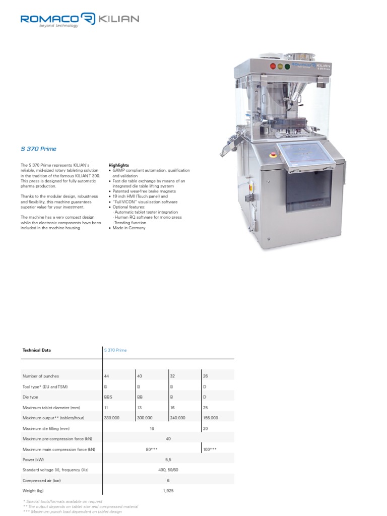 Romaco DB Kilian S 370 Prime-EN | PDF