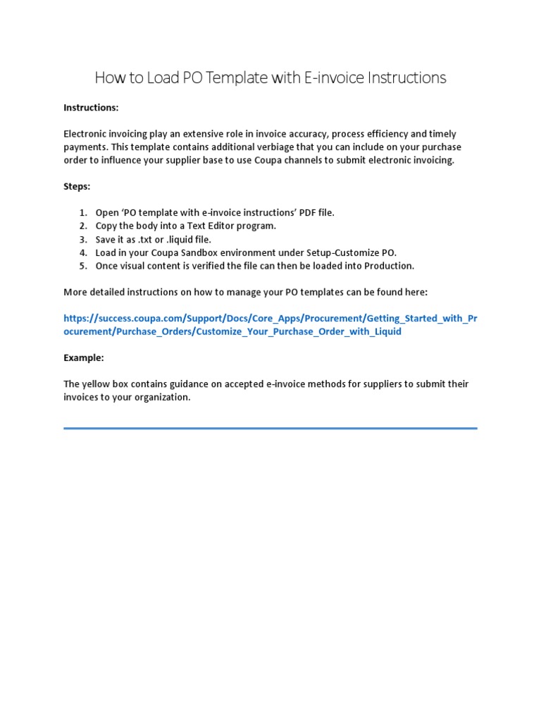 How To Load PO Template With E-Invoice Instructions | PDF
