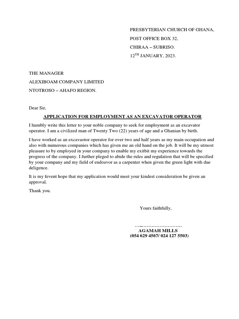 Excavator Operator Job Application | PDF