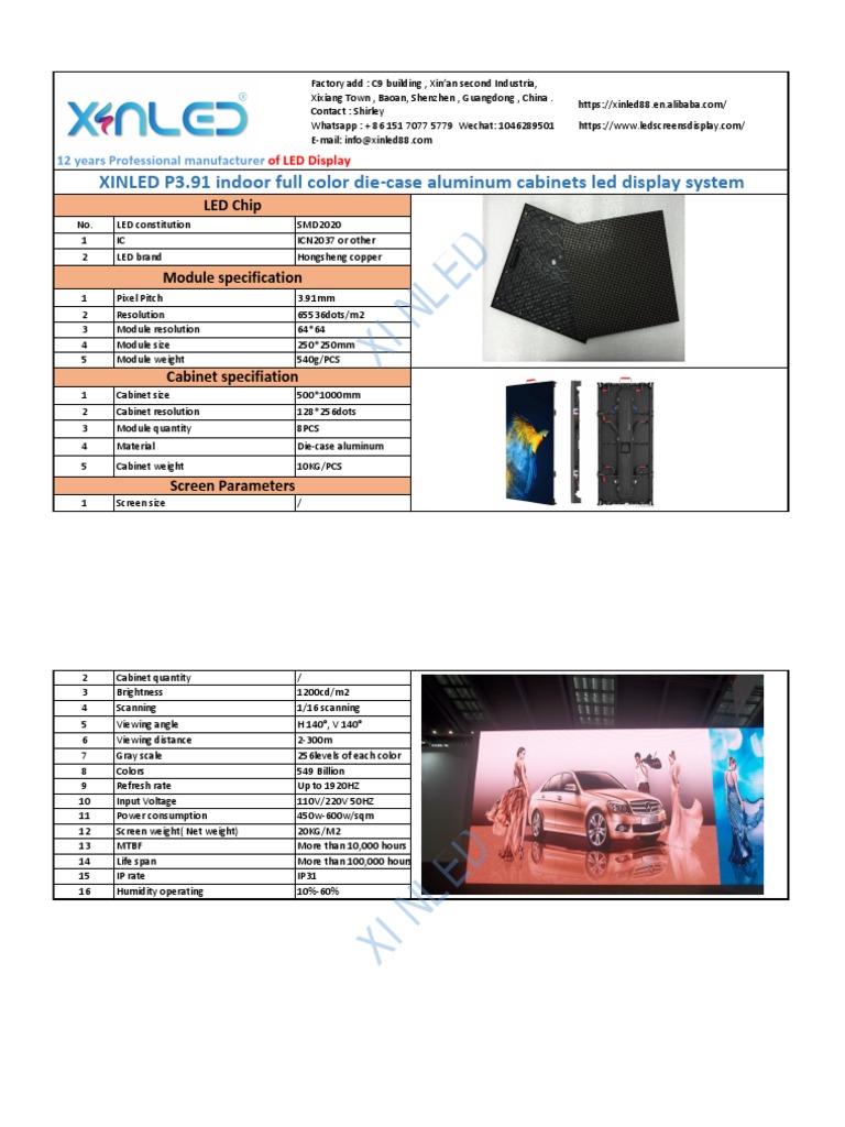 XINLED+P3 91+indoor+led+display+specification | PDF | Display Technology | Computer Engineering