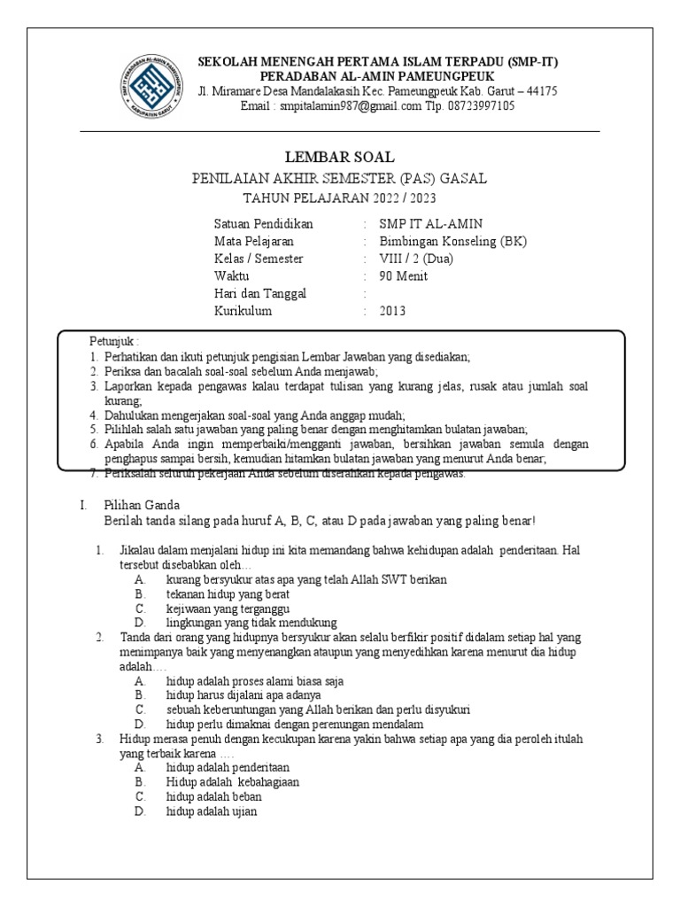 Soal & Jawaban BK Kelas 8 | PDF