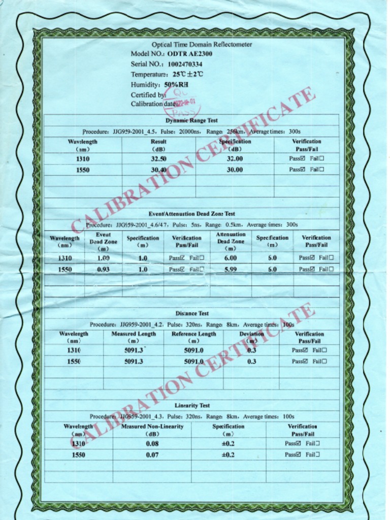 Certificado Calibracion Otdr Deviser | PDF
