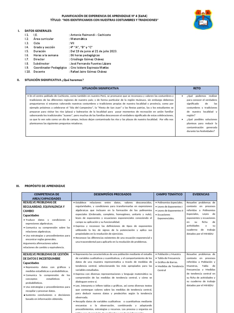 Experiencia De Aprendiza Sec Pdf