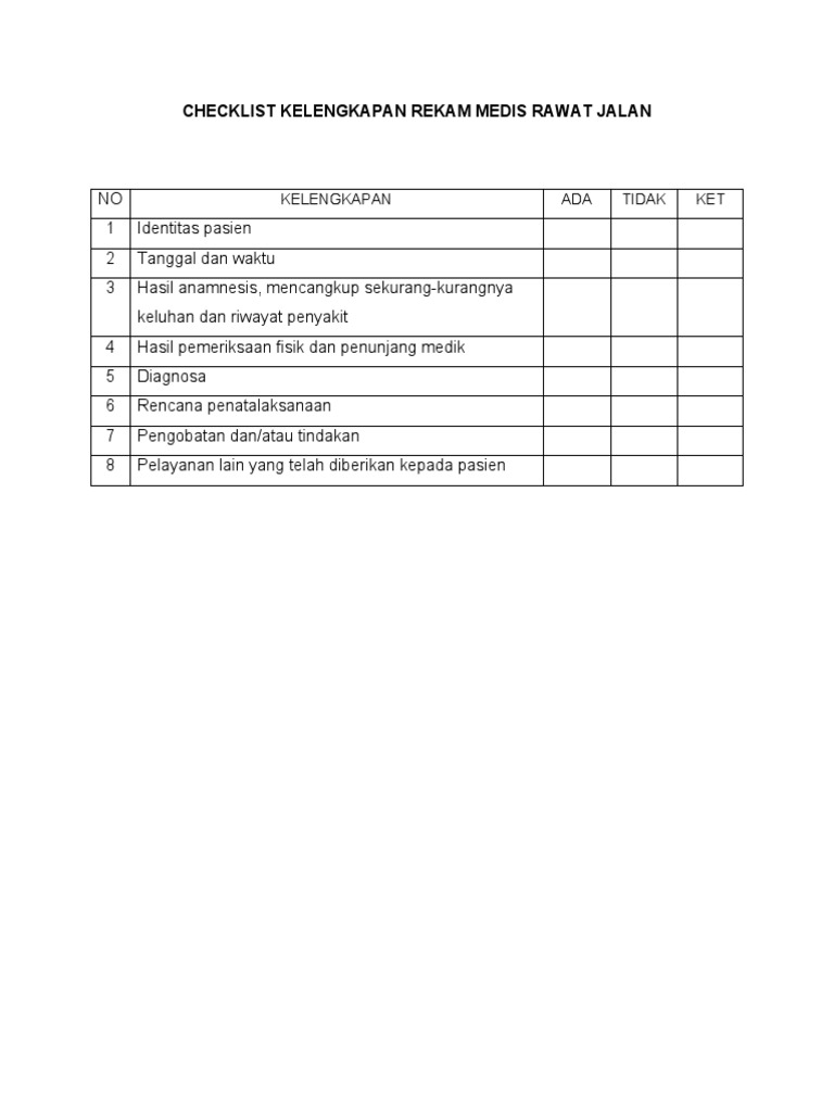 Checklist Kelengkapan Rekam Medis | PDF | Sains & Matematika