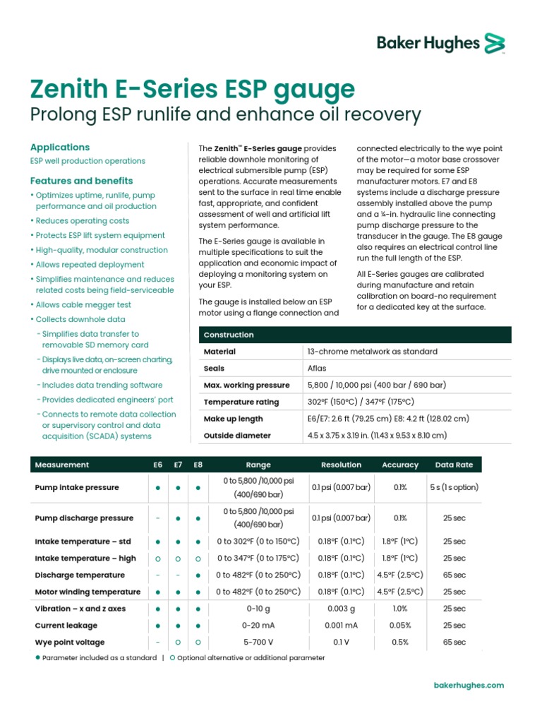 Zenith E-Series ESP Gauge Technical Data Sheet | PDF | Computing ...