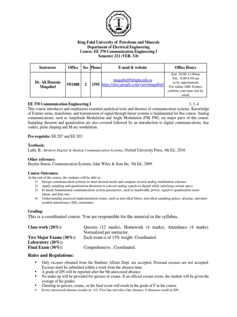 EE 370 Syllabus 211 | PDF
