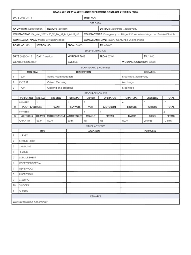 Site Diary 28072023132038 | PDF