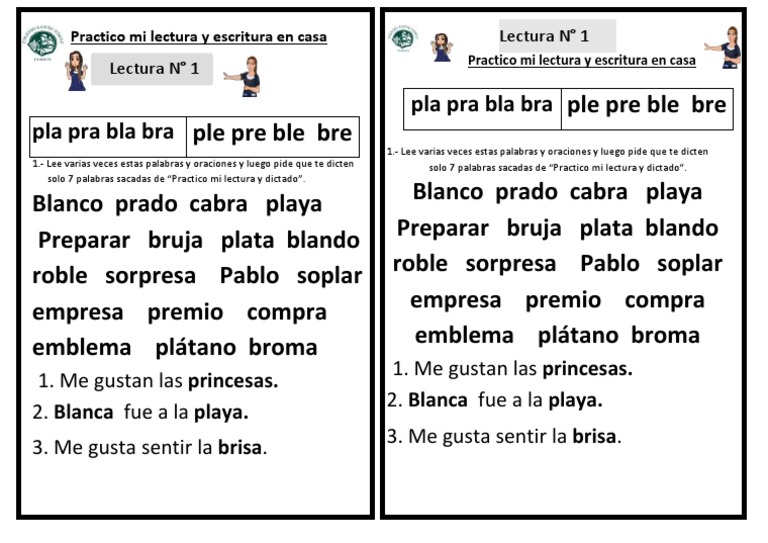 01 Rutina Lectura N°1 Letra PL PR BL BR | PDF