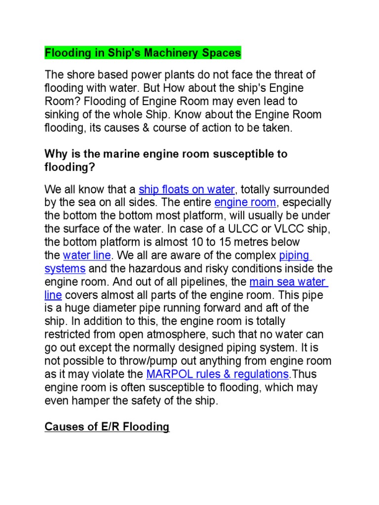 Flooding in Ship's Machinery Spaces | PDF | Leak | Pump