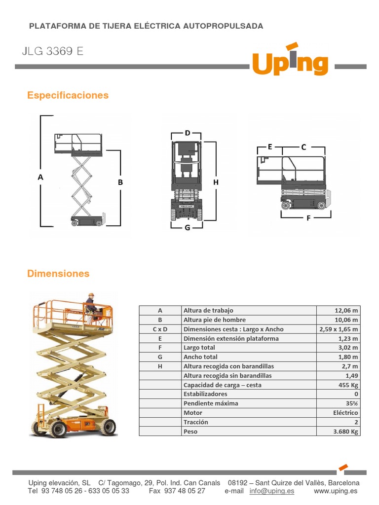 Ficha Técnica Tijera Eléctrica 12 JLG 3369 E | PDF