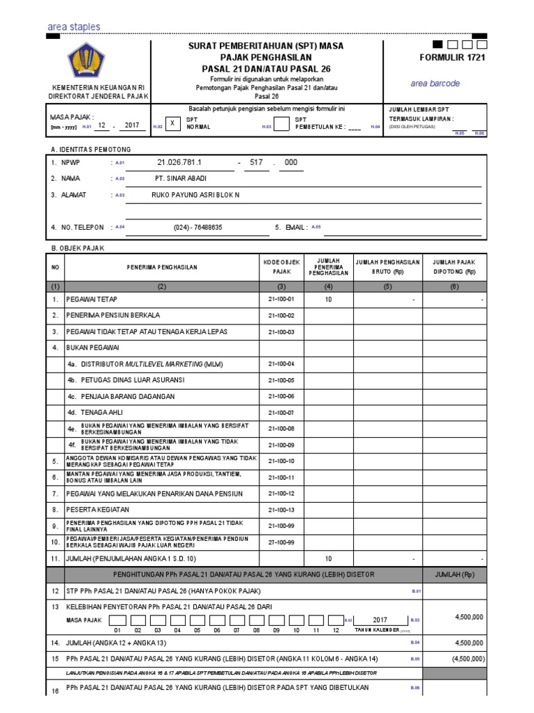 Panduan Formulir 1721 Pajak PPh 21 | PDF