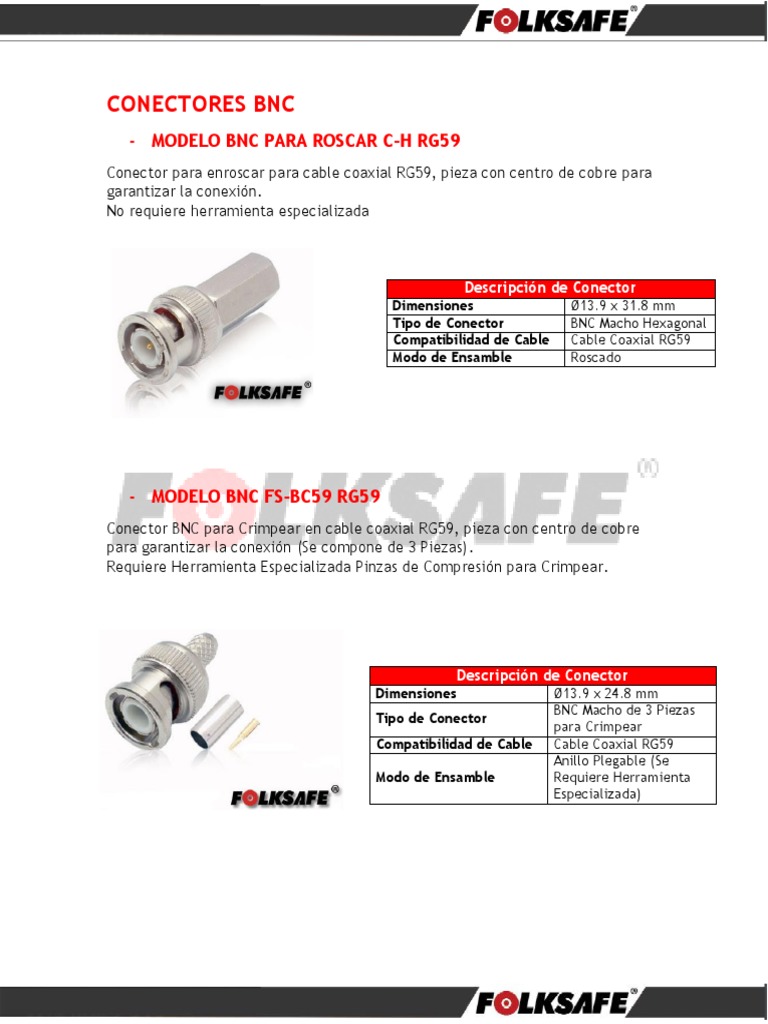 Conectores BNC: - Modelo BNC para Roscar C-H Rg59 | PDF | Conector eléctrico | Electricidad