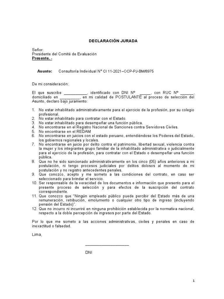 Anexo 03 Formato de Declaración Jurada | PDF