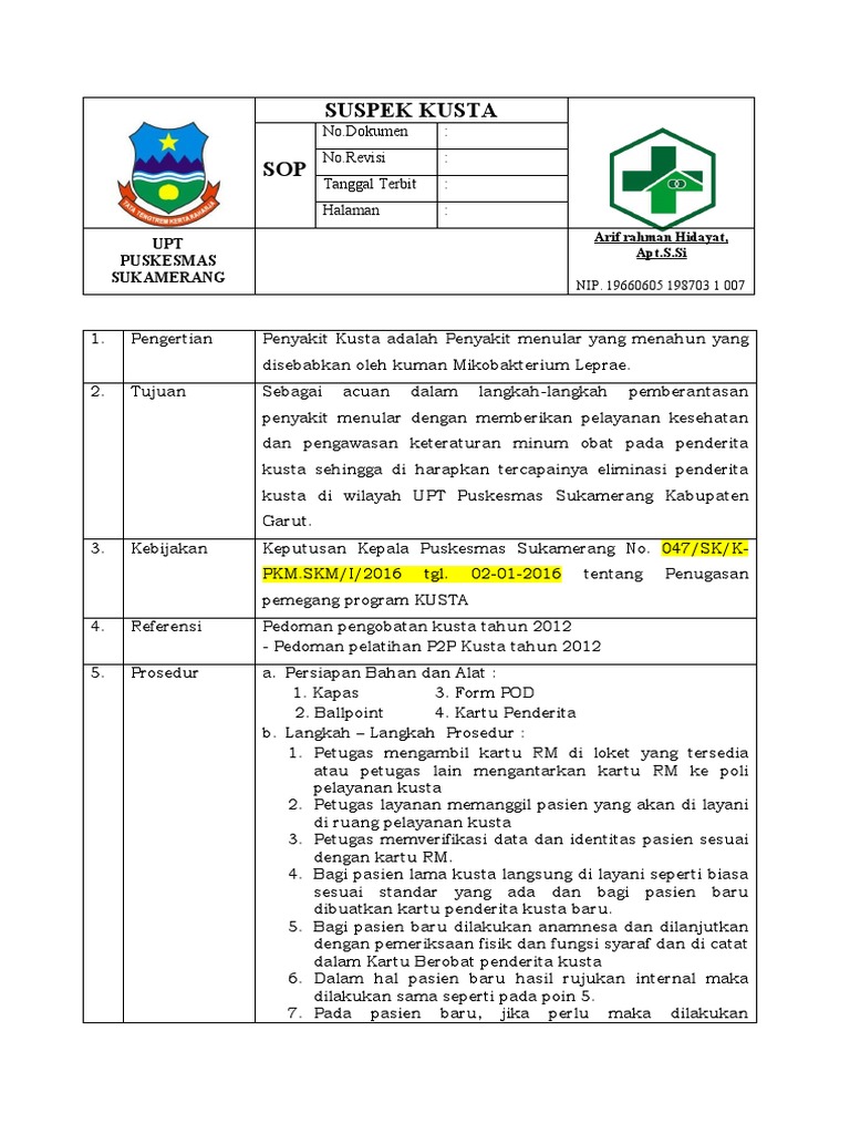 SOP Suspek Kusta | PDF