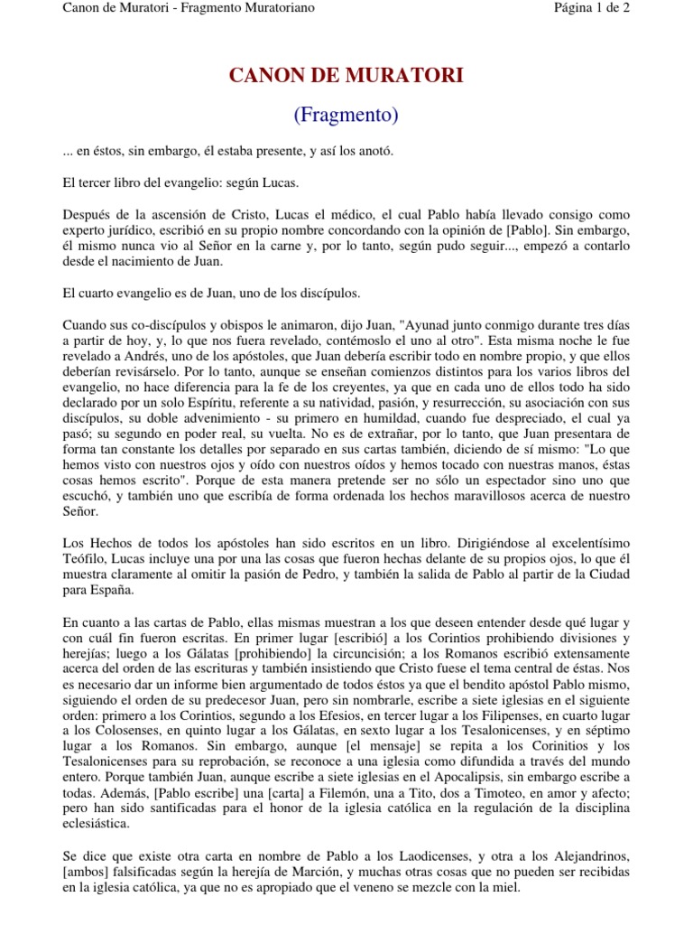 Muratori | PDF | Evangelio De Lucas | Pablo el apóstol