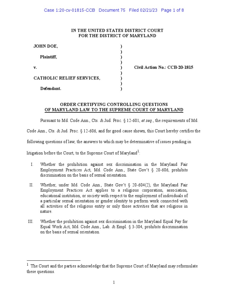Doe Supreme Court Question Certification | PDF | Civil Rights Act Of ...