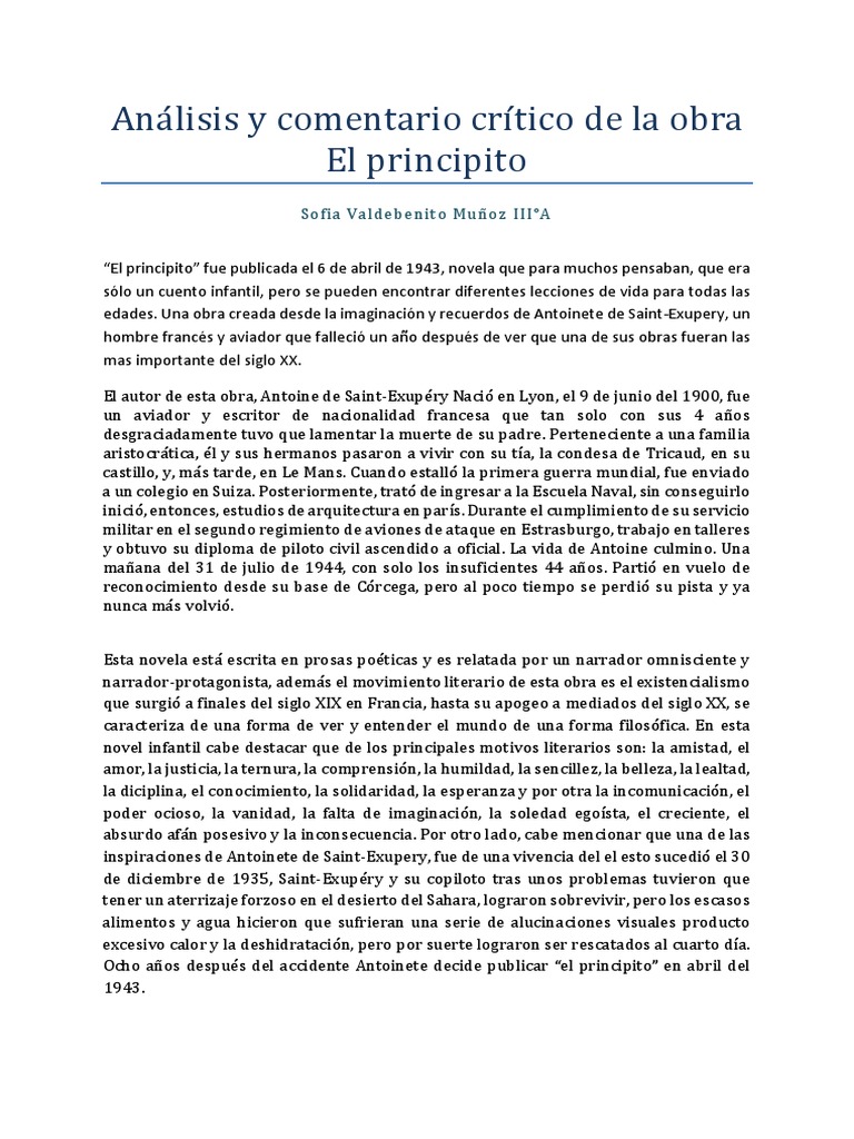 Comentario Critico Del Principito | PDF Comentario Critico Del Principito | PDF