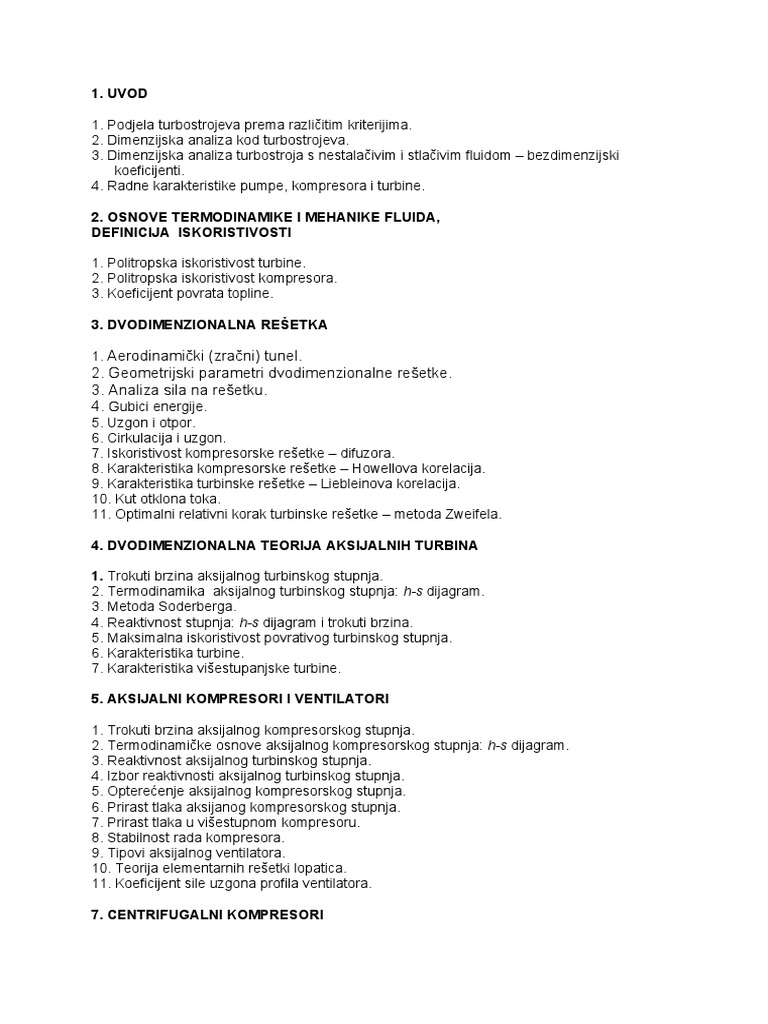 Ispitna Pitanja Teorija Turbostrojeva | PDF