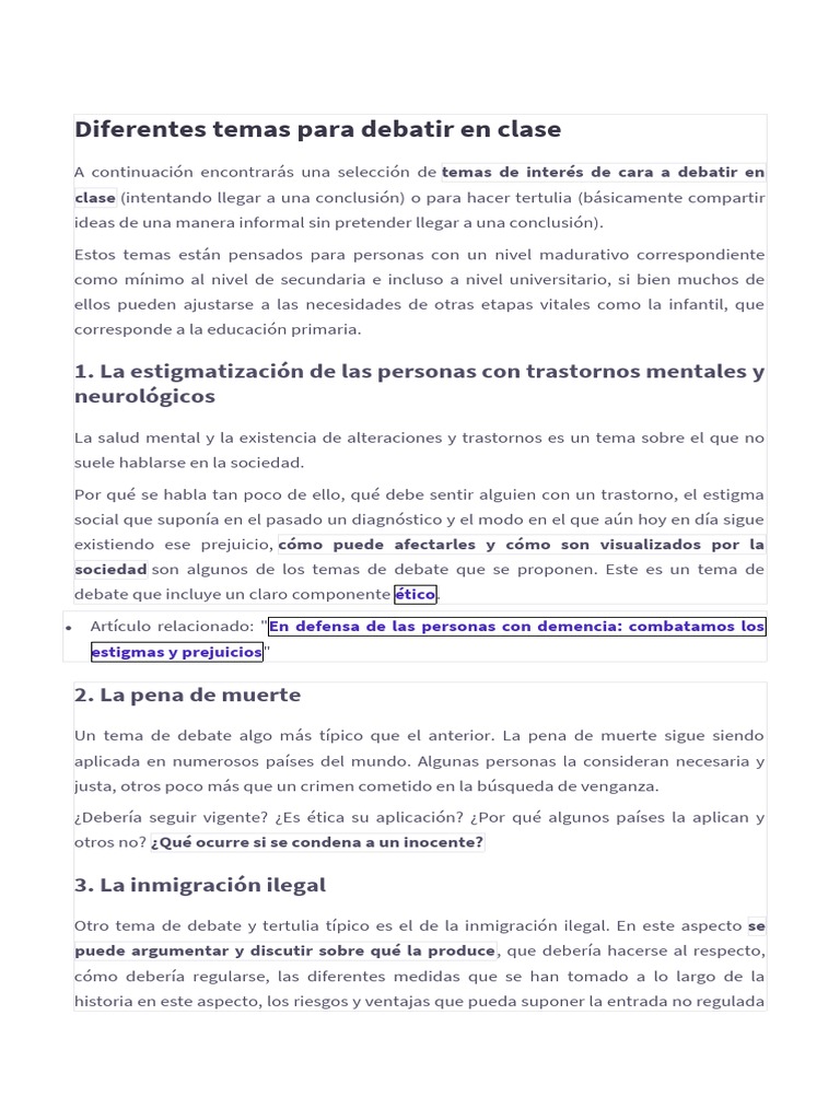 Diferentes Temas para Debatir en Clase | PDF