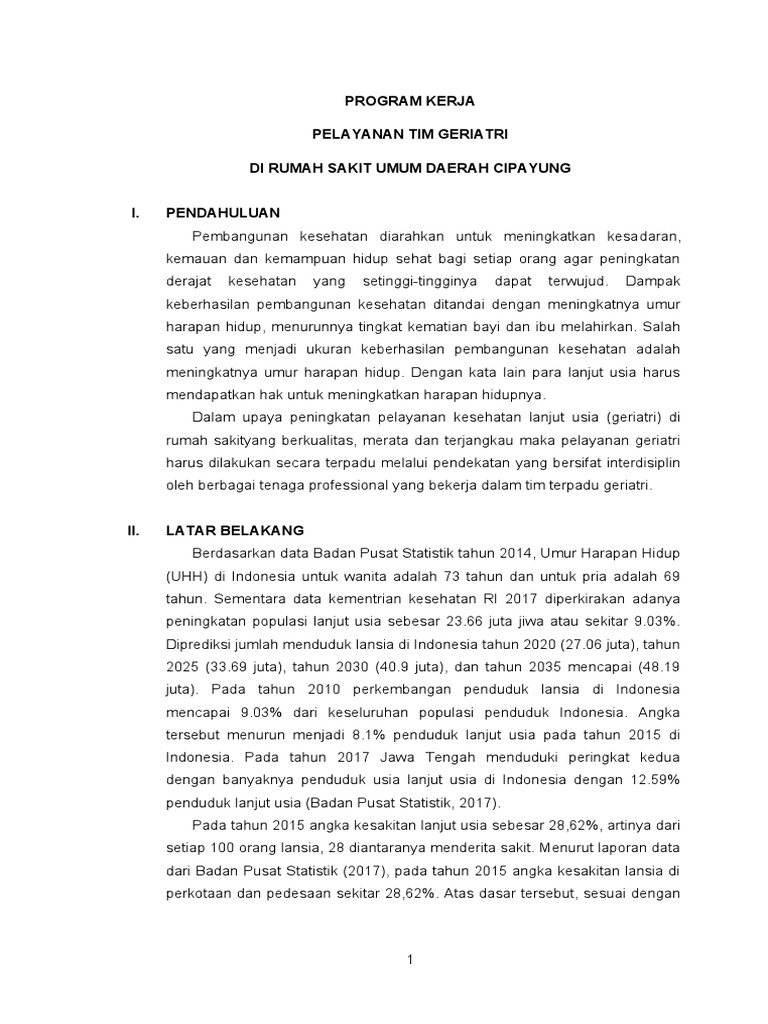 Program Kerja Pelayanan Tim Geriatri 2023 | PDF