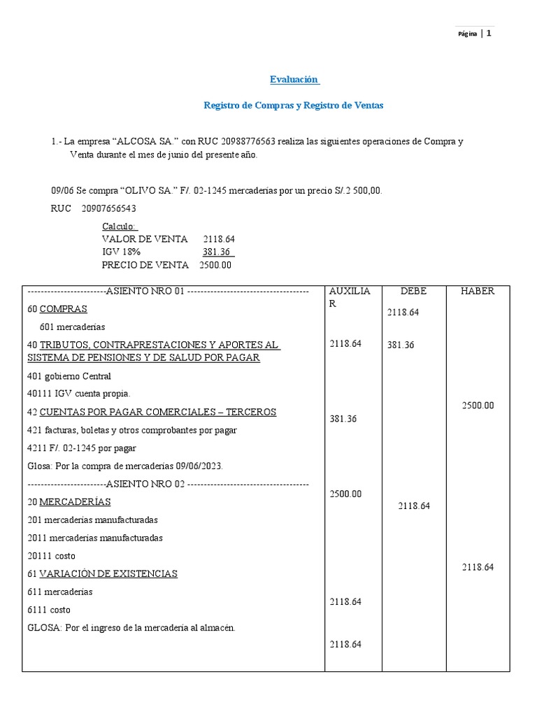 Casos Practicos de Registro de Compras y Ventas | PDF | Economias