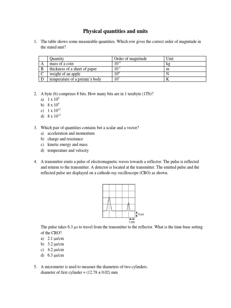 2020 - Physical Quantities and Units (Multiple Choice) | PDF