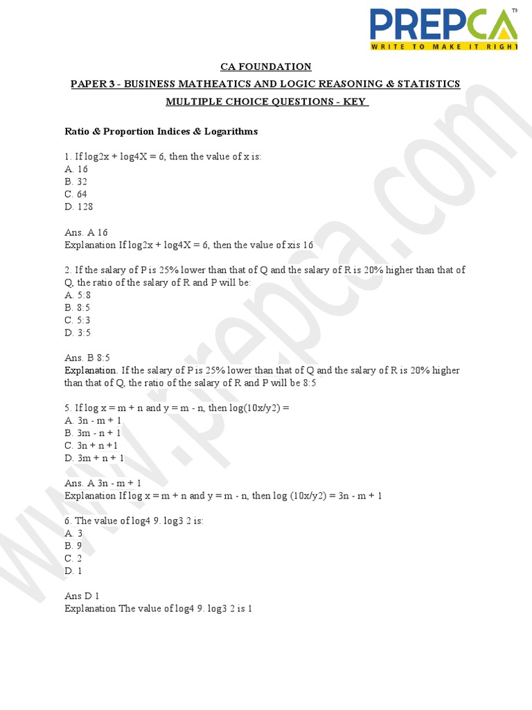 P3 Maths MCQ | PDF | Mean | Matrix (Mathematics)