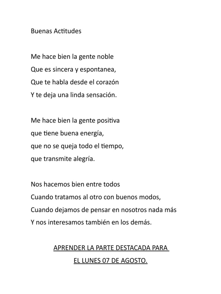 Poema Buenas Actitudes | PDF