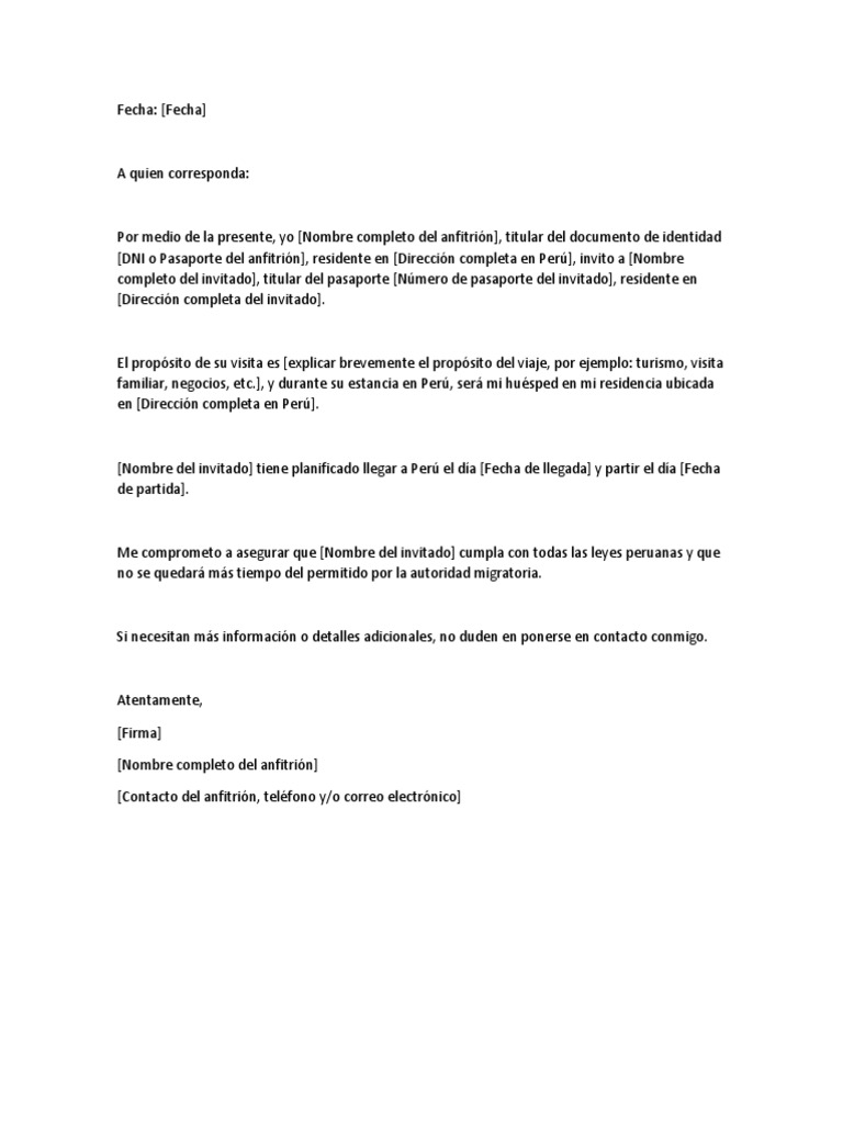 Carta de Invitacion para Viajar A Peru | PDF