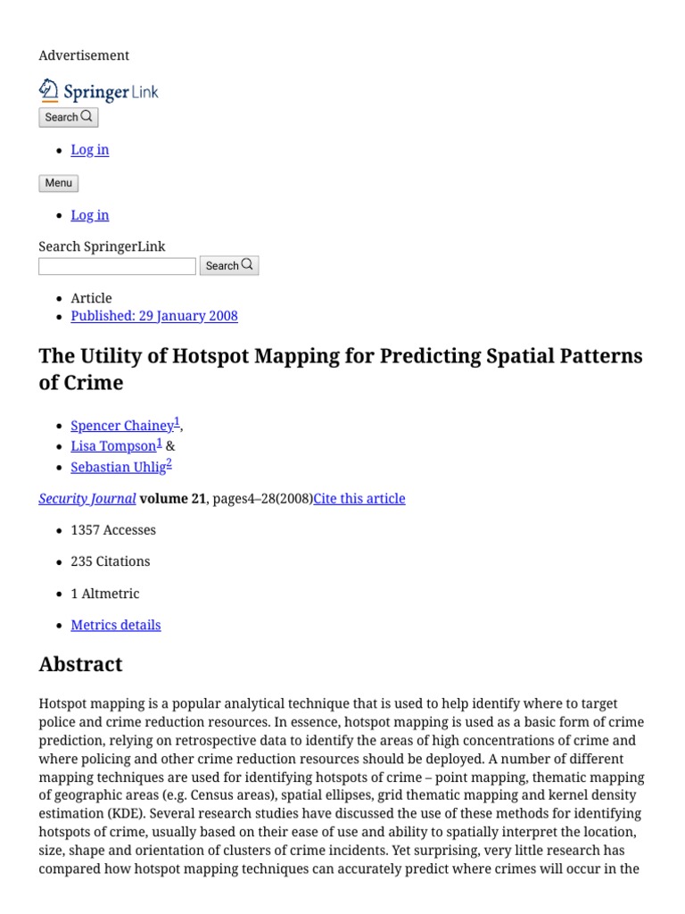 The Utility of Hotspot Mapping For Predicting Spatial Patterns of Crime - SpringerLink | PDF ...