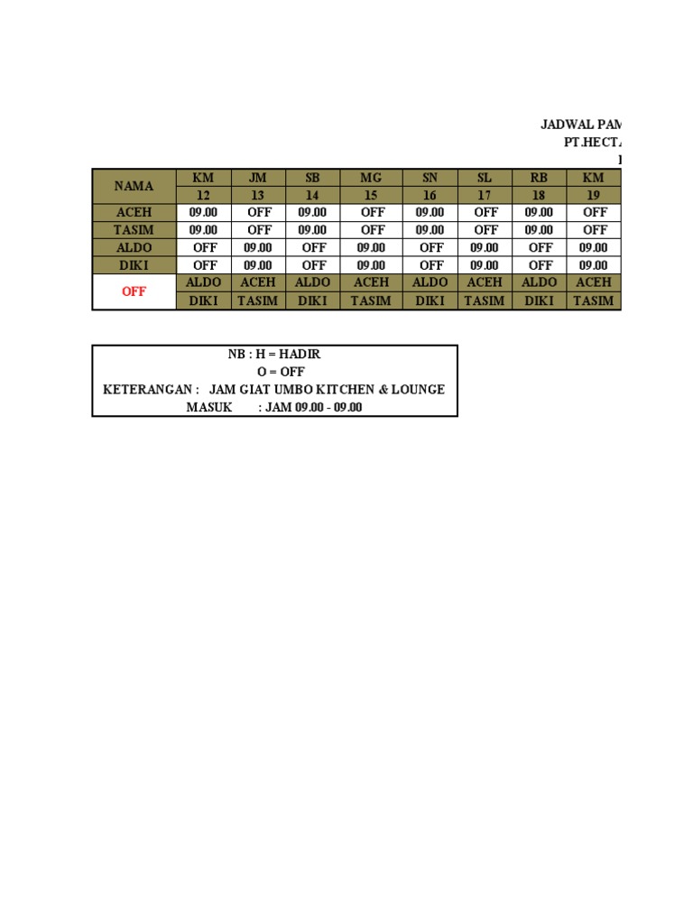 Jadwal Jaga Pamdal Umbo Juni | PDF
