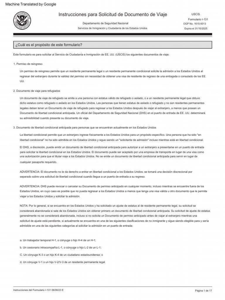 I 131instr | PDF | Visa de viaje | Los Estados Unidos