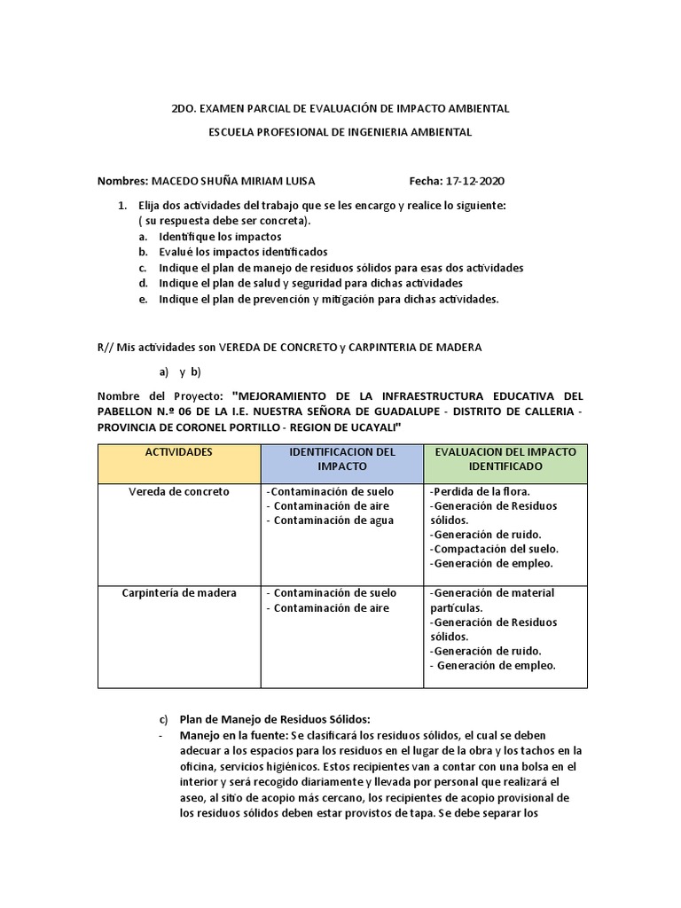 2DO Parcial EIA - Ambiental | PDF | Residuos | Vertedero