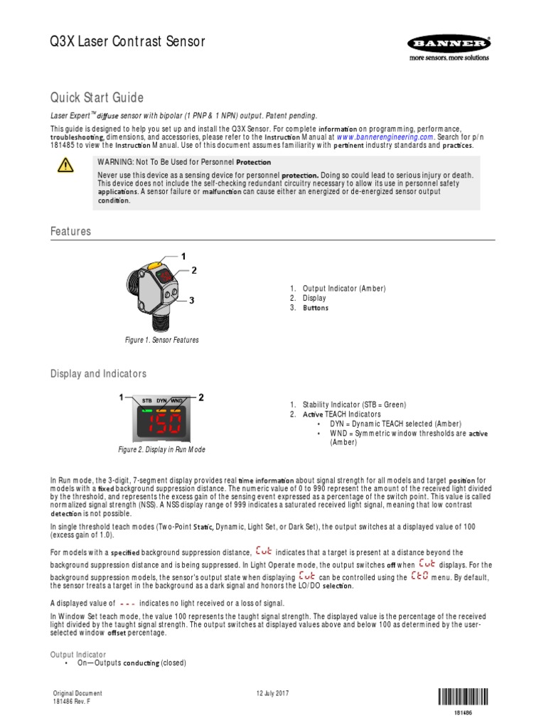 Q3X Laser Contrast Sensor: Quick Start Guide | PDF | Bipolar Junction ...