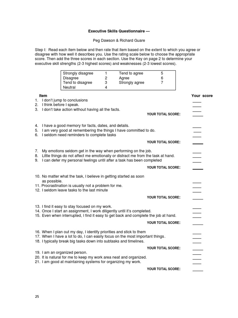 Executive Function Skills Questionnaire PDF | PDF | Psychology ...