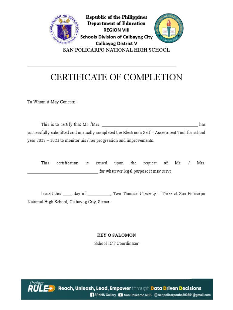 Certificate of Completion e Sat | PDF