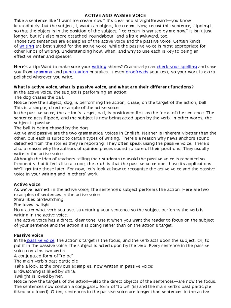 Active and Passive Voice | PDF | Verb | Subject (Grammar)