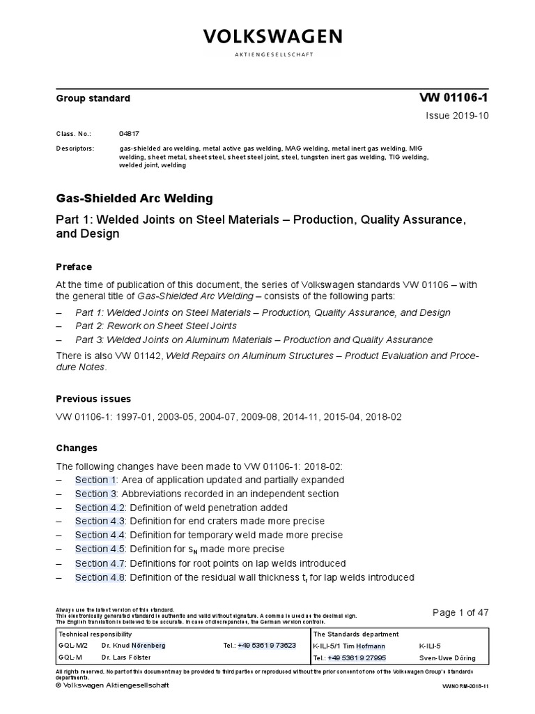 VW 01106-1 en 01.10.2019 | PDF | Welding | Construction