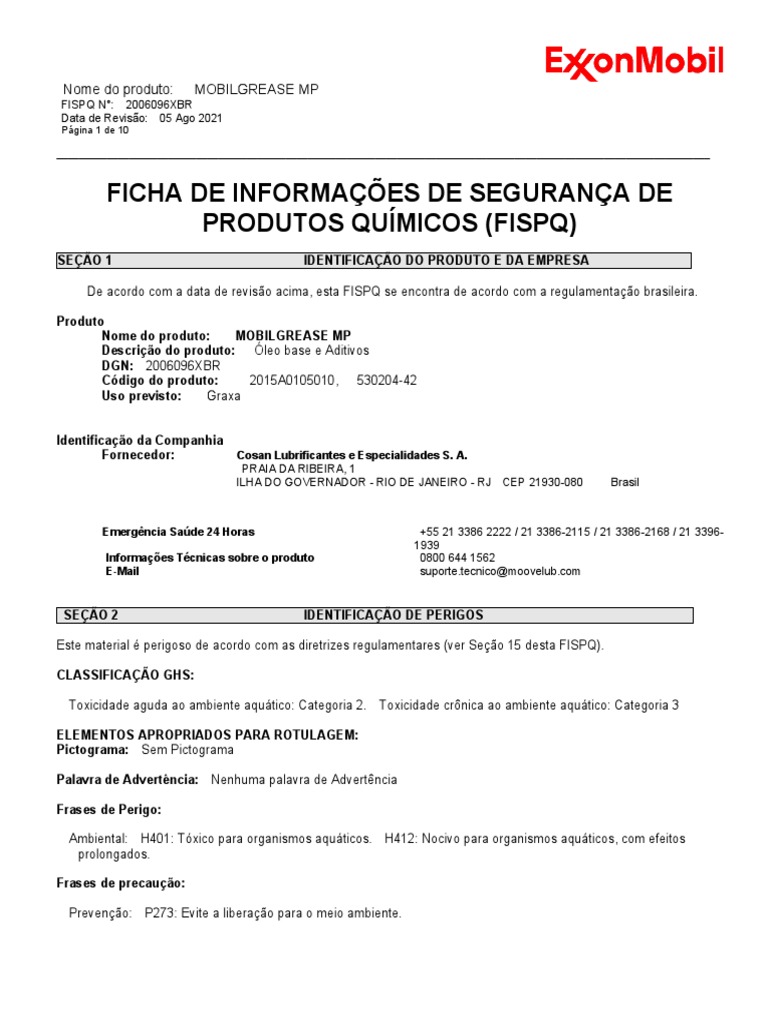 Fispq - Mobil Grease MP - Msds - 79596 | PDF | Ambiente natural | Oxigênio