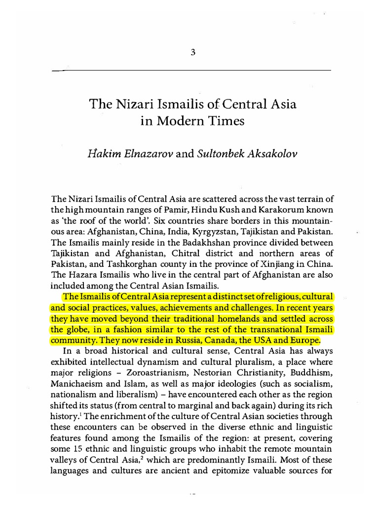 Nizari Ismailis in Central Asia Today | PDF | Isma'ilism | Central Asia