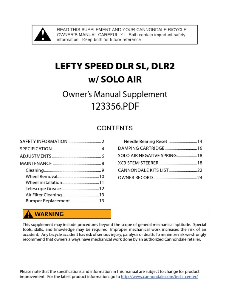 Cannondale OMS Lefty DLR SL Solo Air 123356 00 080008 ENG | PDF | Axle ...