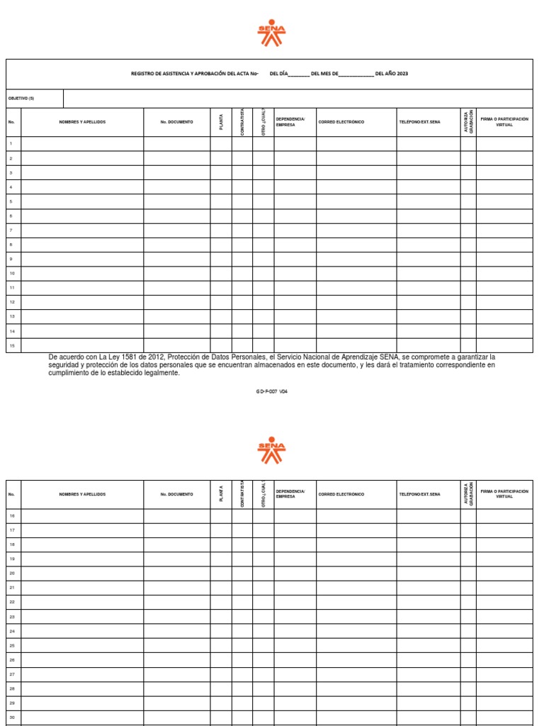 6. Formato Listado de Asistencia (1) Sena | PDF