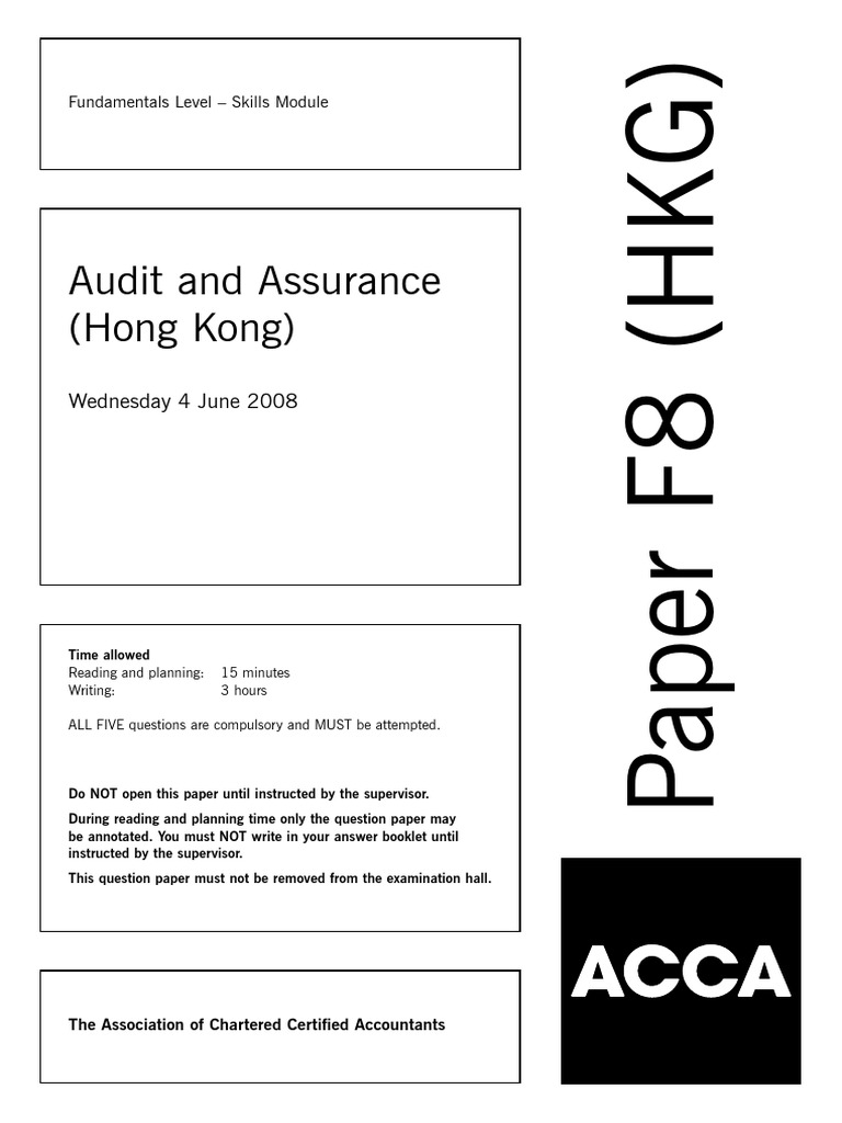 Audit and Assurance June 2008 Past Paper (ACCA) | PDF | Going Concern ...