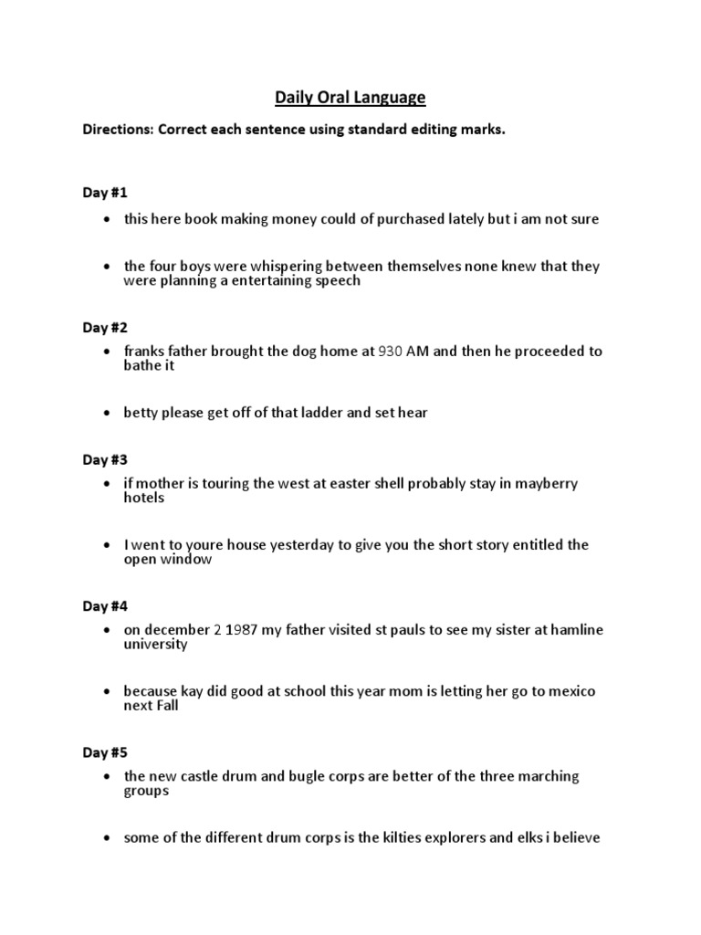 Daily Oral Language Worksheets High School