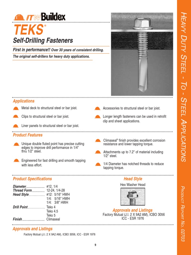 TEKS Self Drilling Fasteners Product Data 334987 | PDF | Screw ...
