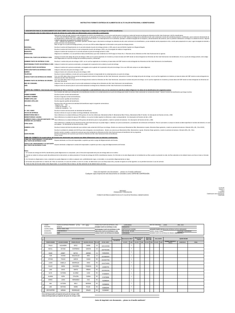 f2.p5.Pp Formato Entrega Alimentos de Alto Valor Nutricional A Beneficiarios v4-1 | PDF ...