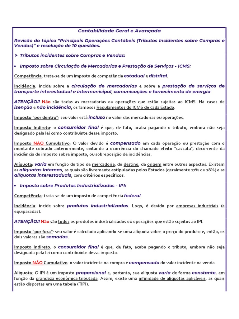Contabilidade Geral e Avançada - Principais Operações Contábeis ...