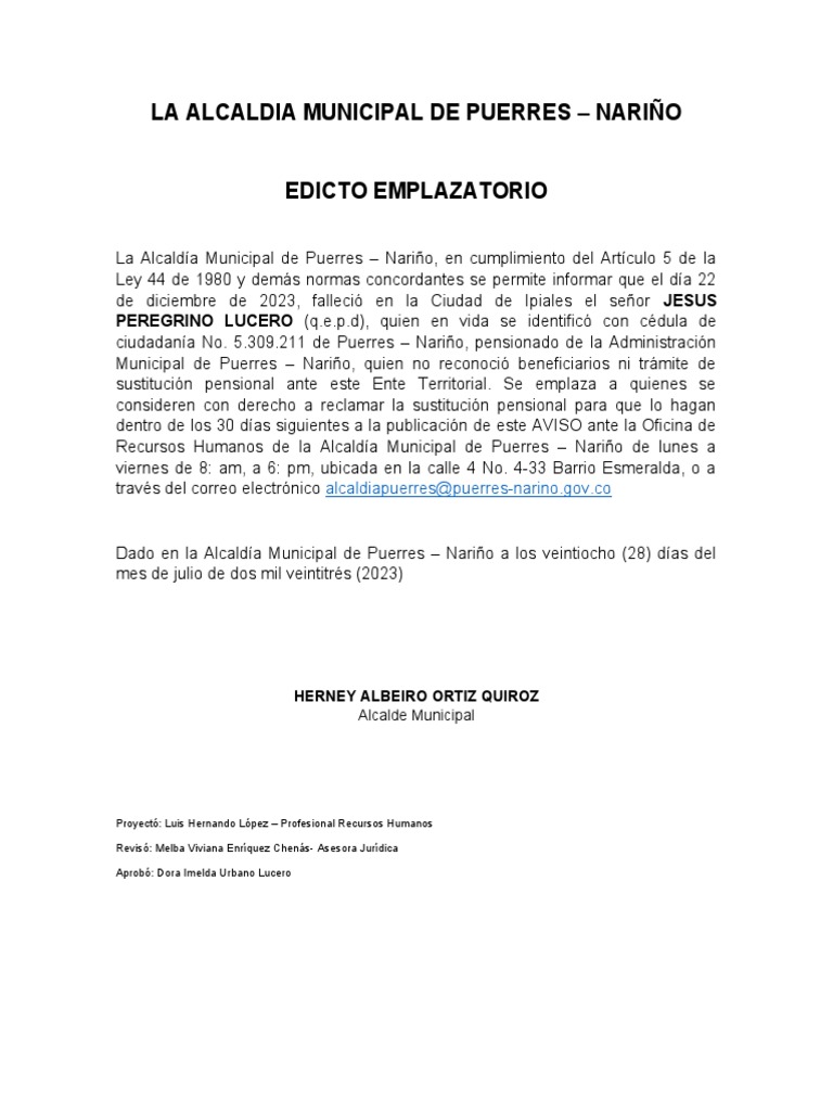 EDICTO EMPLAZATORIO Rdo | PDF